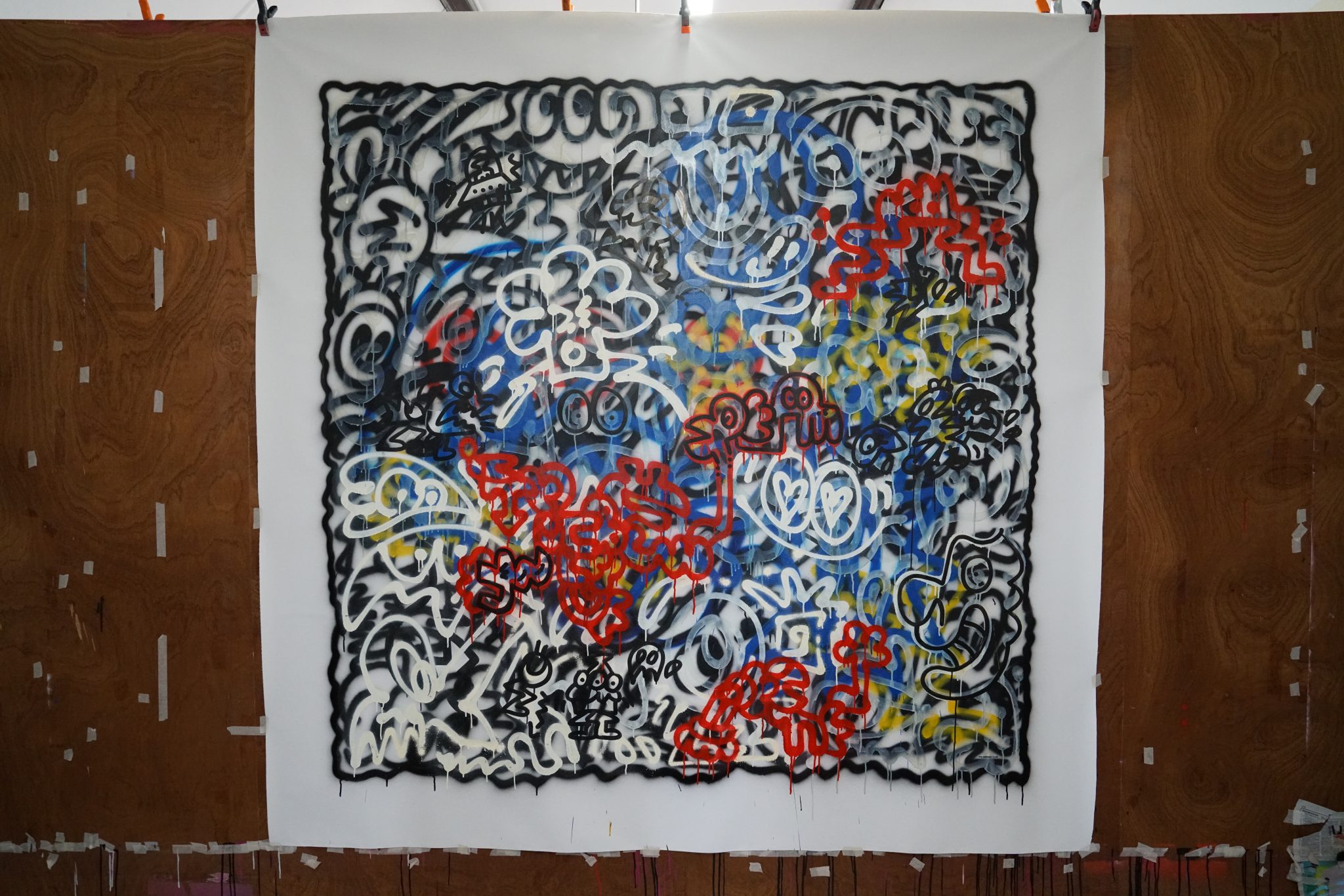 Mr Doodle b. 1994, Scratch Lava, 2022, Spray paint on canvas, 213 x 213 ...