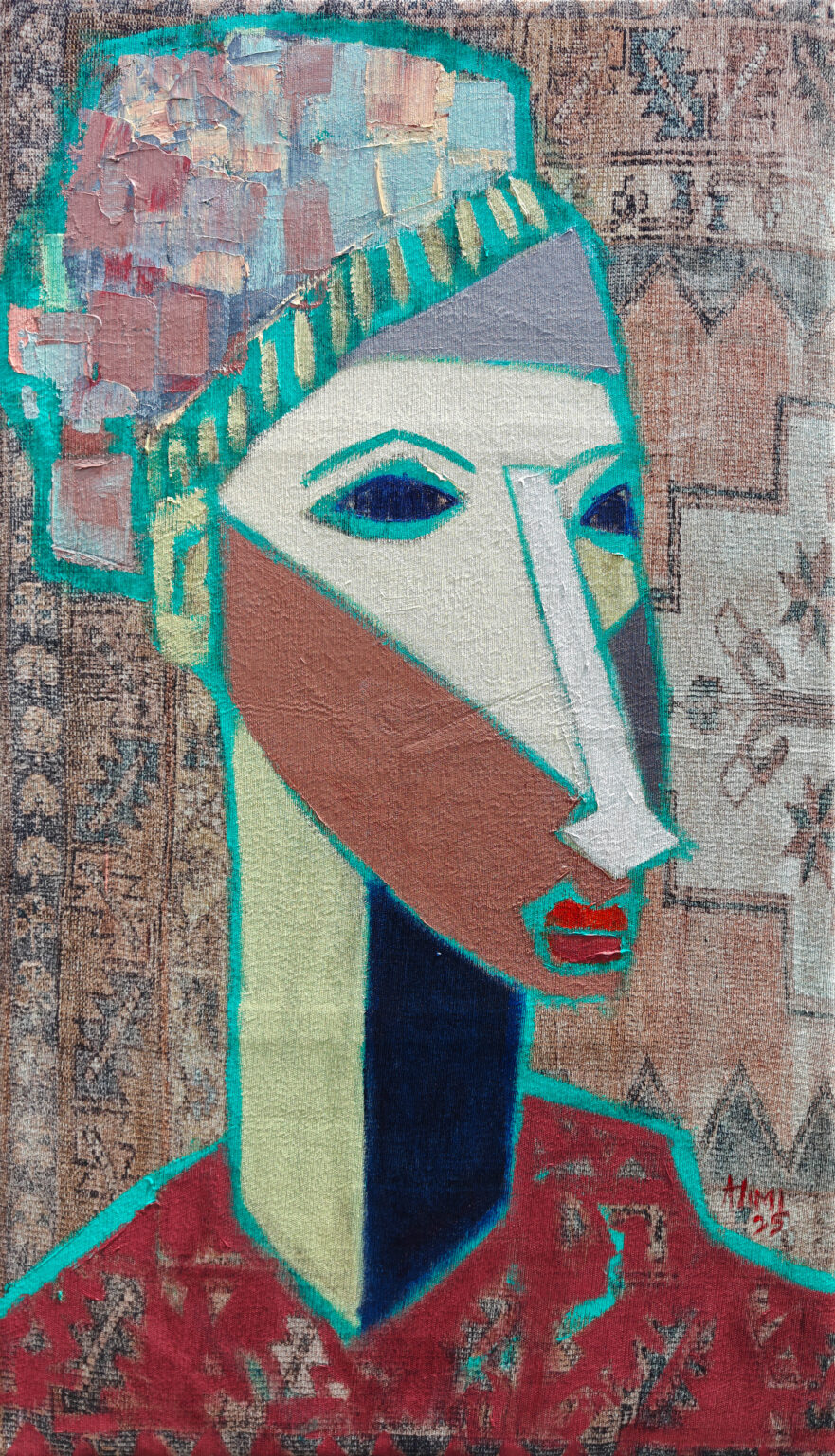 ALIMI ADEWALE b. 1974 Timeless Gaze II, 2025 Acrylic on kilim 214 x 123 ...